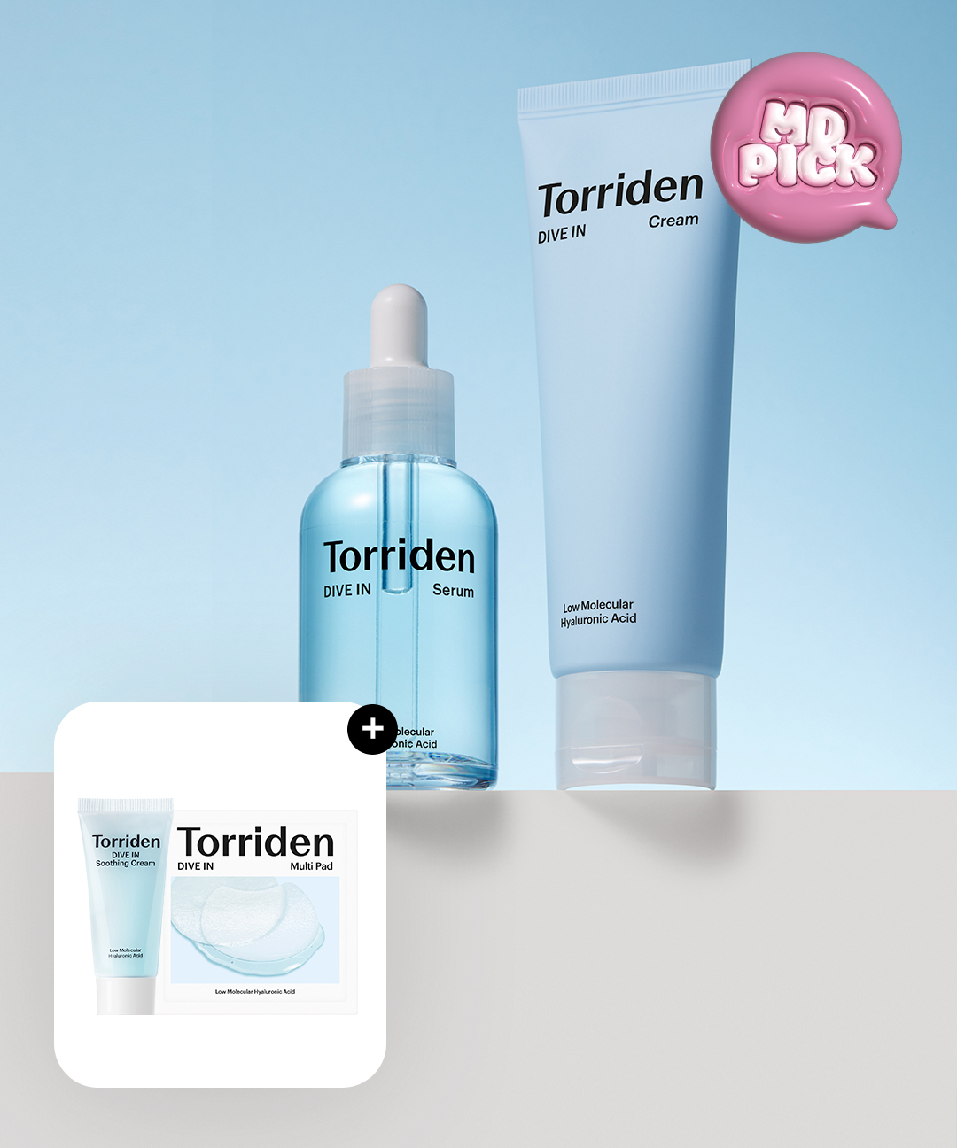 토리든 [MD PICK][2종세트] 토리든 다이브인 저분자 히알루론산 세럼 50ml + 다이브인 크림 80ml (+수딩크림 20ml+멀티패드 10매입 1개)
