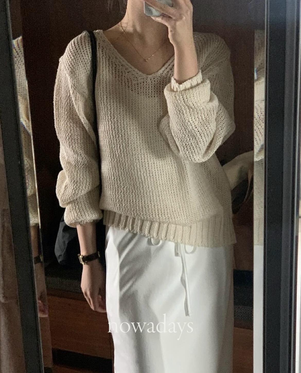 버베인 뱀부 브이넥 니트 페이퍼 한지 뱀부 긴팔 nt (3col)