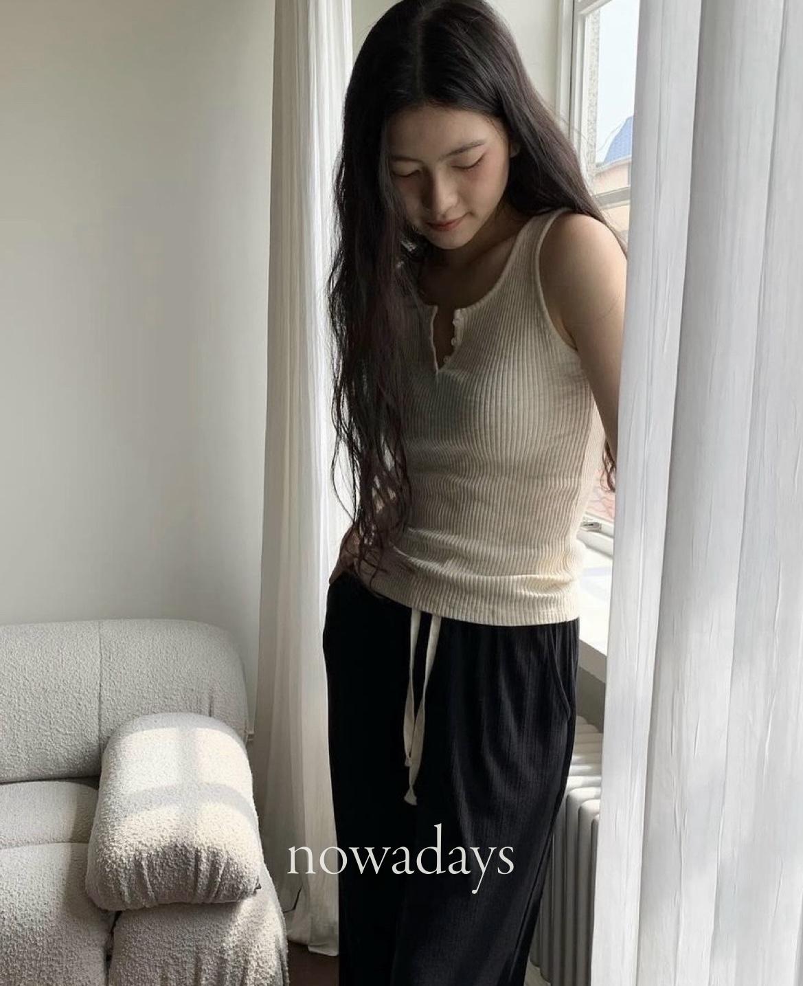 jinsim 진심 드망쉬 버튼 나시 코튼 모달 슬리브리스 유넥 골지 민소매 티셔츠 (4col)