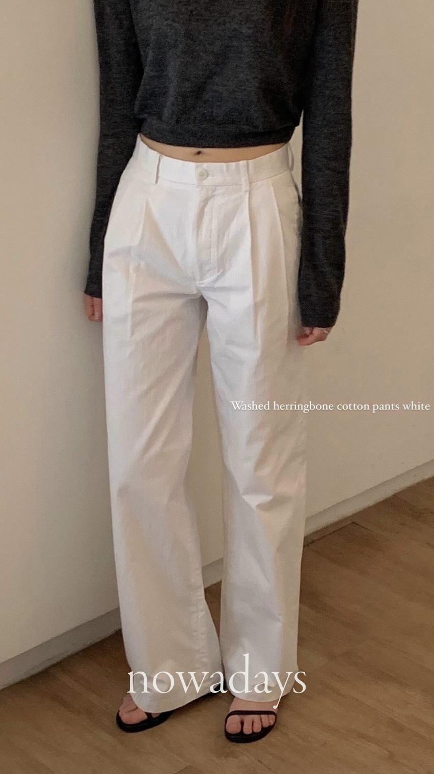 haus 하우스 워시드 헤링본 코튼 팬츠 투턱 바지 (2col)