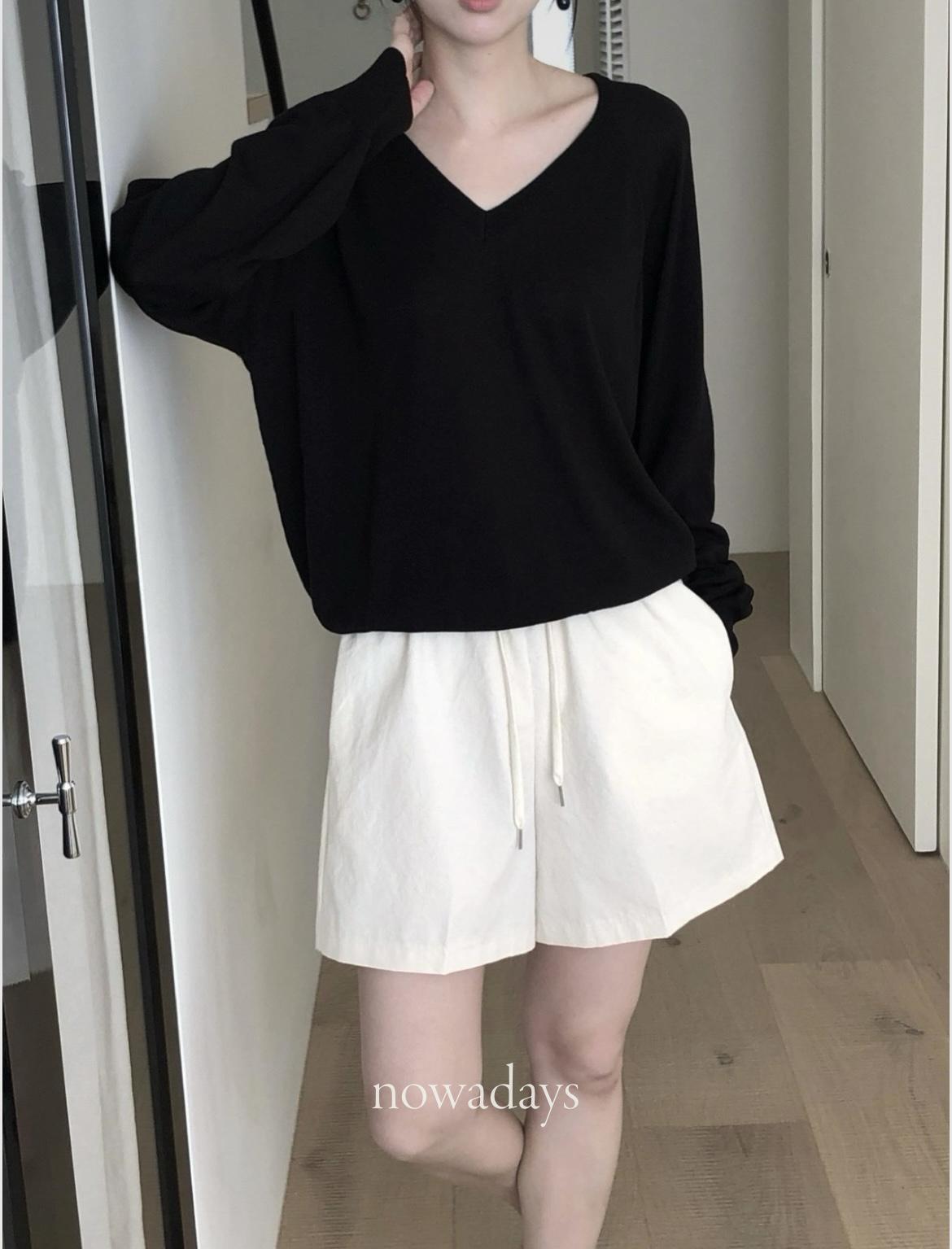 나우어데이즈 오버클래식 린넨 브이넥 니트 썸머 긴팔 데일리 베이직 nt (3col)