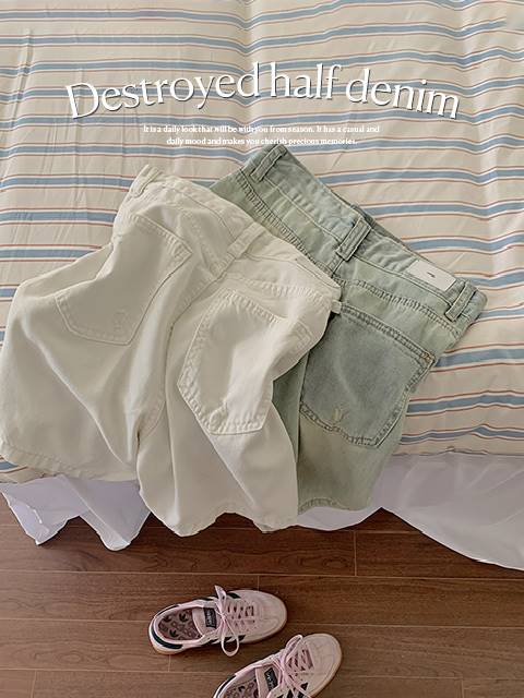 마이온샵 유니크인생바지👖 Made 트레브 디스트로이드 하프데님 팬츠 44~55 버뮤다 면바지 코튼팬츠 버뮤다바지 하프데님 썸머데님 버뮤다팬츠 여름팬츠 청반바지