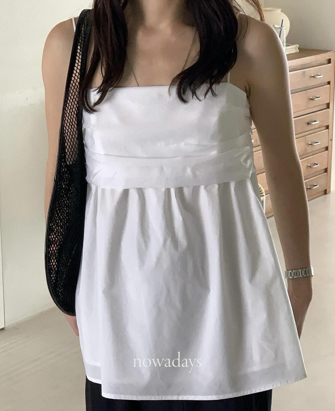 나우어데이즈 아이 당일 / BR 르주 블라우스 썸머 코튼 슬리브리스 A라인 볼륨 끈나시 (2col)