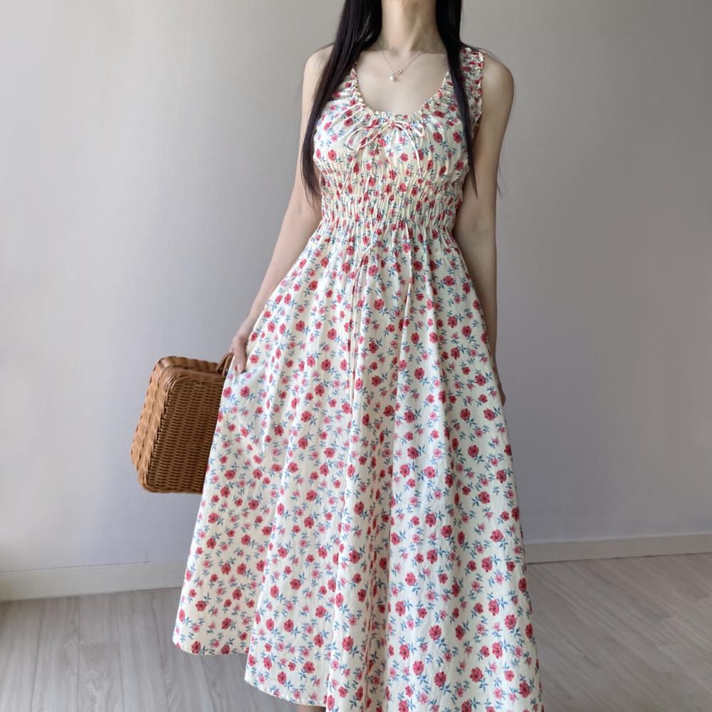 로이스제이 휴양지 여행 바캉스 롱 원피스 꽃무늬 스모크 허리 밴딩 원피스 해외여행 화려한 패턴 하체 커버 A라인 플레어 여름신상 플로워 해외여행 괌 동남아 하와이 예쁜 라안