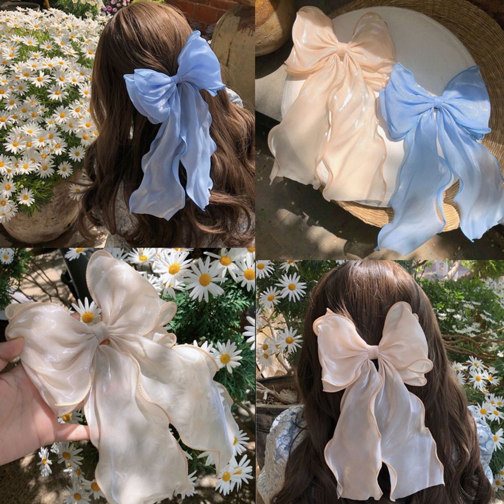 아리아리상점 왕리본핀 데일리헤어핀 포인트머리핀 리본머리핀 데일리 쉬폰 실크 왕리본 머리핀 리본핀 자동핀