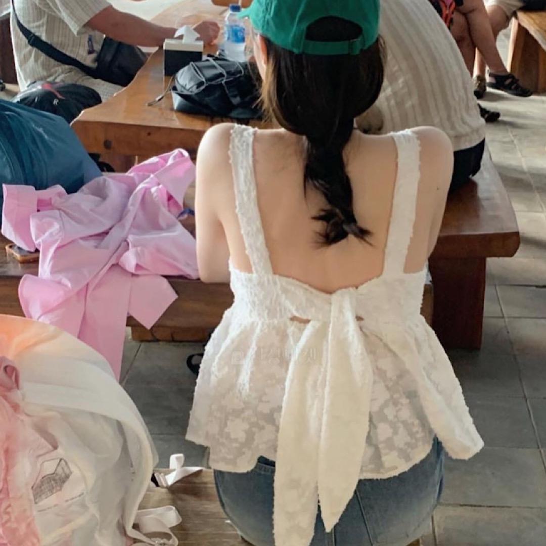 엠버쥬쥬 pyt프리티영띵 뒷리본 비숑 나시블라우스2col/프영띵/휴양지