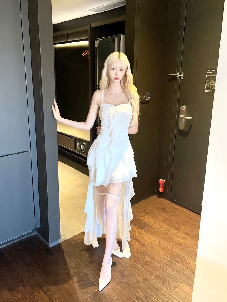 서우 1286. Minute chiffon unbal ruffle long ops (2color)