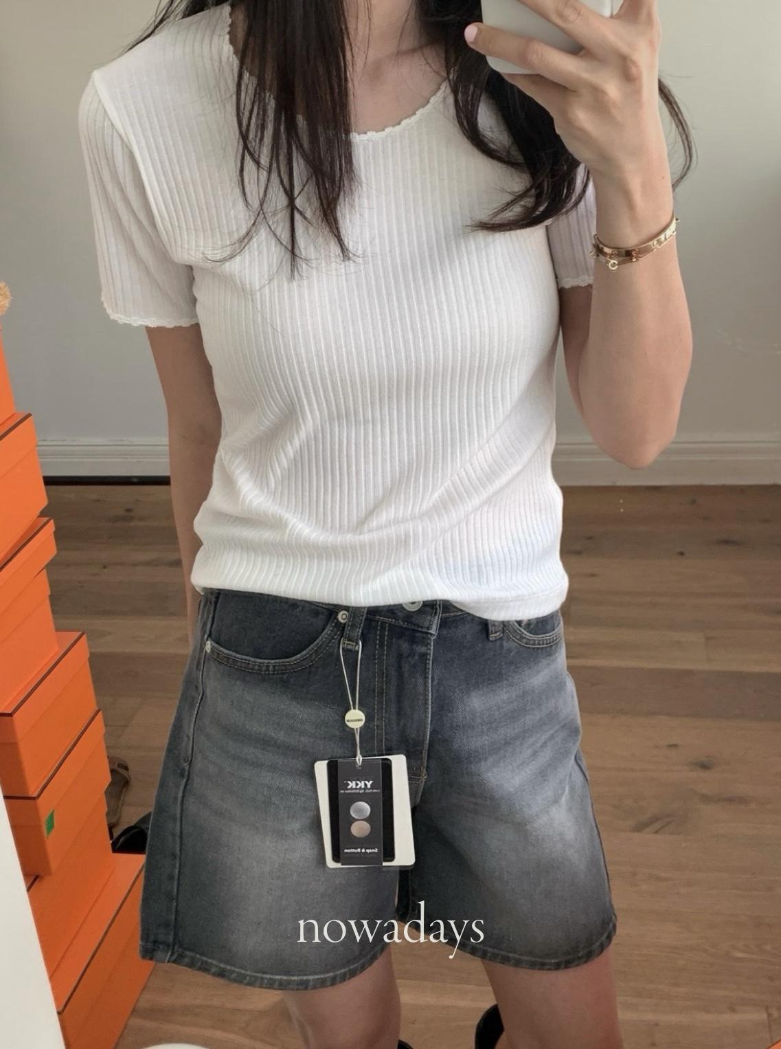 나우어데이즈 underson 언더슨 루아 레이스 티셔츠 코튼 반팔 유넥 골지 t (3col)