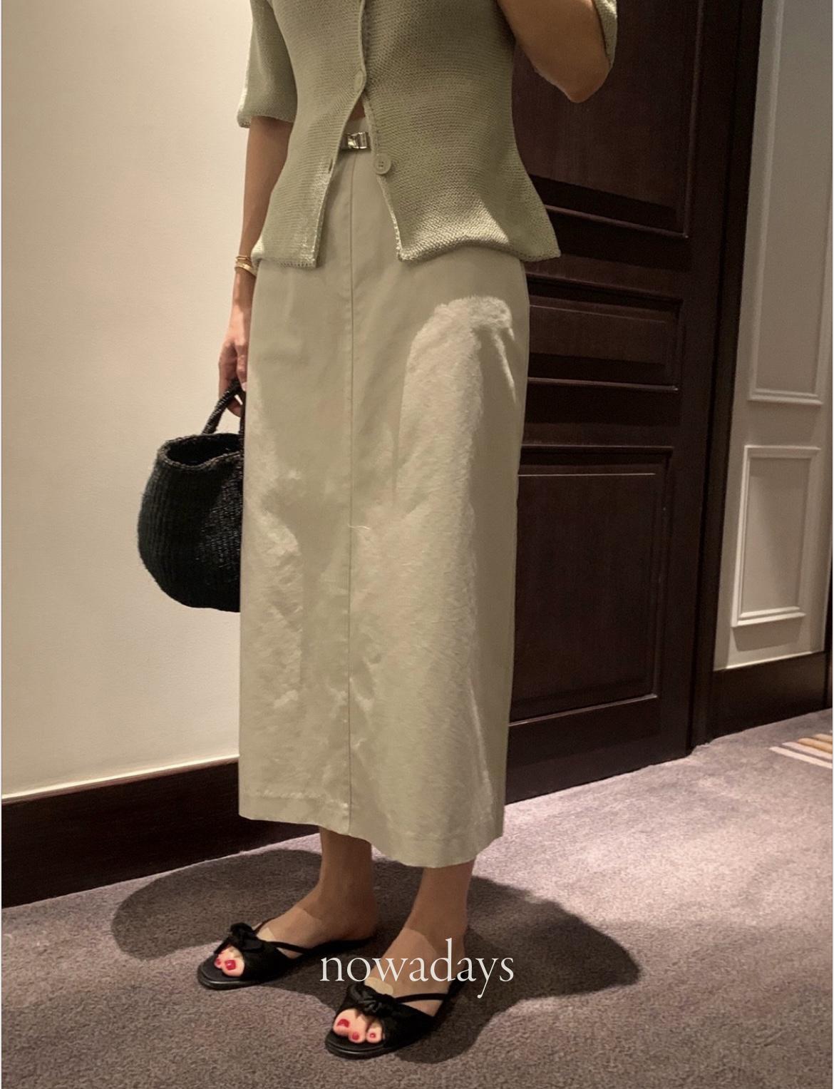 나우어데이즈 underson 언더슨 면 벨트 스커트 코튼 H라인 일자 벨티드 롱 치마 (2col)