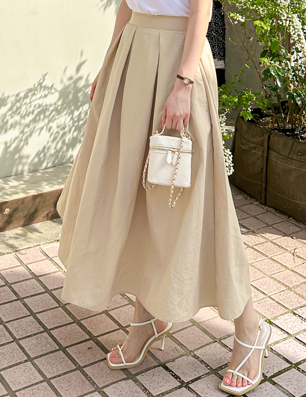 더로엘 직잭세일쿠폰적용상품🍁주문폭주 간절기 바스락 나일론 아노락 핀턱 플레어 롱 스커트 A라인치마플레어롱봄가을간절기데이트하객격식오늘출발룩