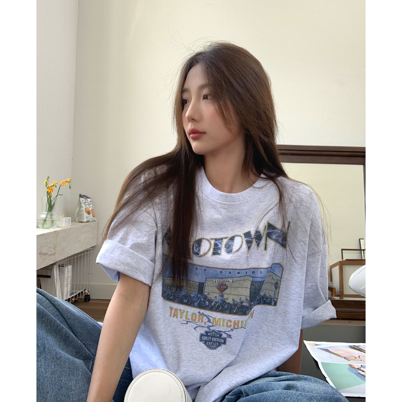 모어라벨 [캐주얼!] 그래픽 프린팅 박시핏 반팔 티셔츠 2col