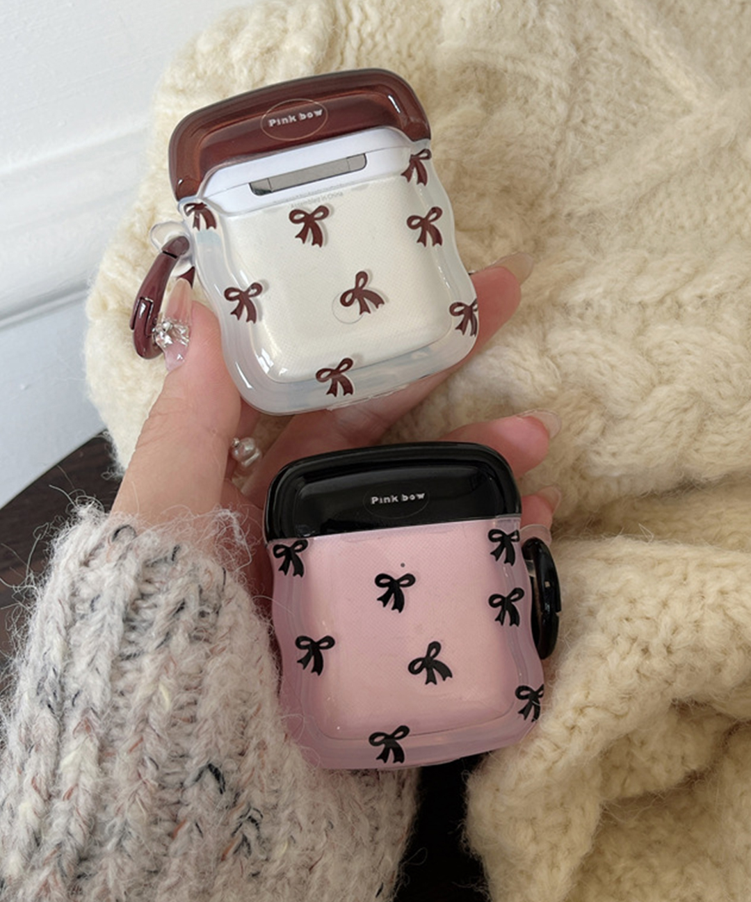 핑크리어카 귀여운 에어팟 미니 리본 투명 키링 실리콘 Y2k 투명 유니크 키치 하이틴 심플 특이한 커플 우정 친구 선물 이어폰 애플 케이스 에어팟케이스 1세대 2세대 프로