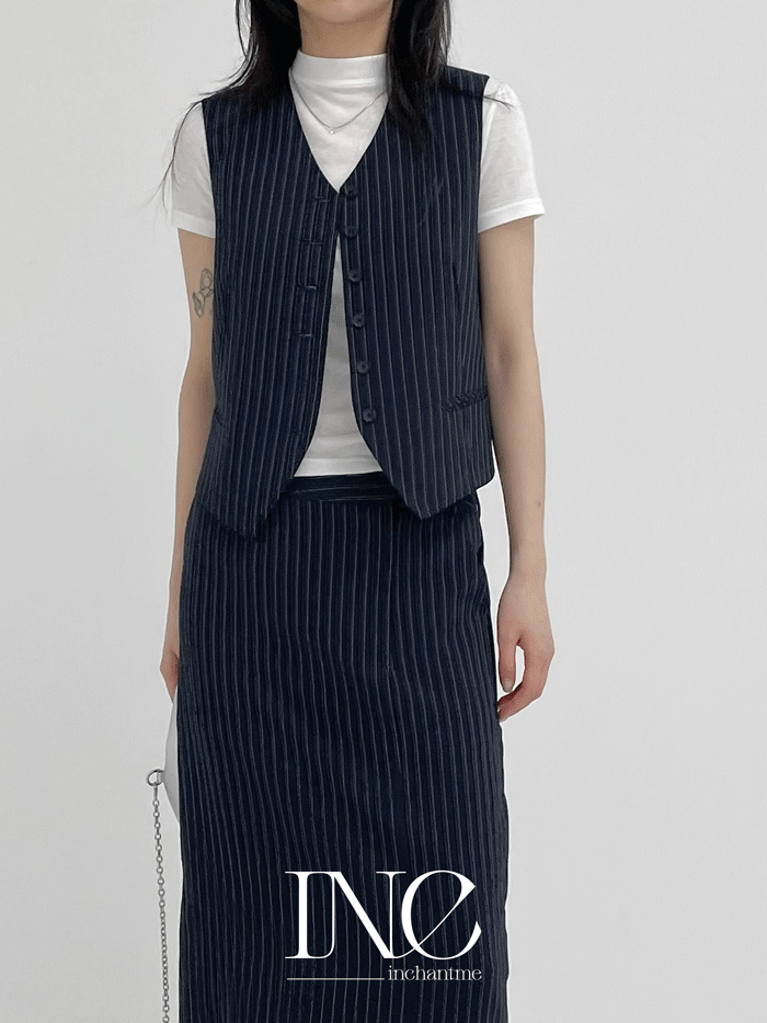 인챈트미 [INC MADE] 베스 스트라이프 브이넥 베스트 (2C)