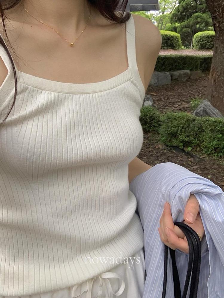 나우어데이즈 버베인 비스코스 골지 니트 슬리브리스 여름 민소매 스퀘어넥 이너 끈나시 nt (3col)