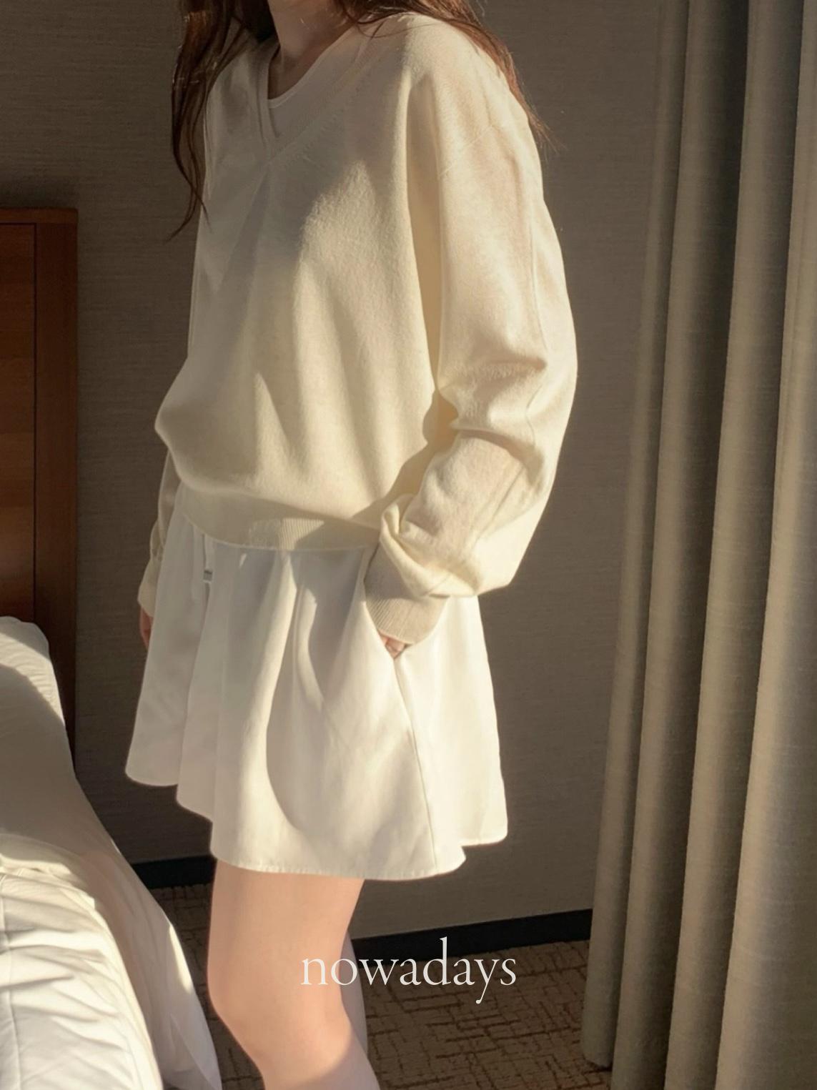 나우어데이즈 fllanel 플라넬 파인 홀가먼트 니트 린넨 긴팔 브이넥 썸머 nt (3col)