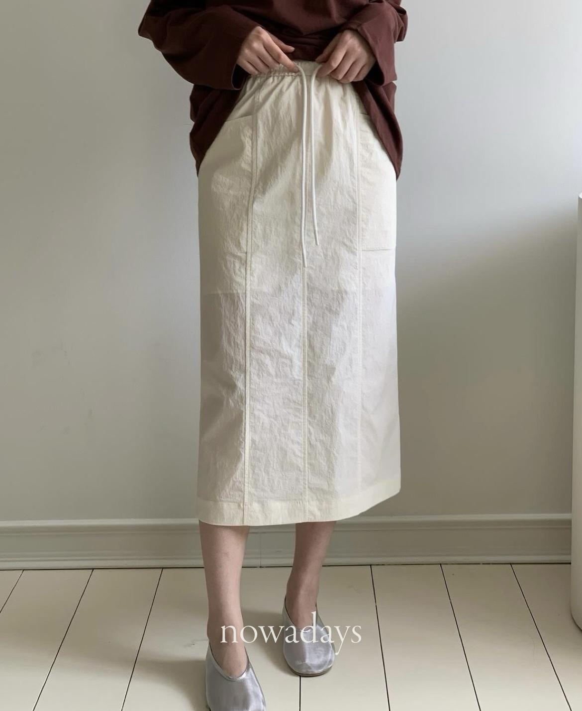 나우어데이즈 jinsim 진심 로레나 링클 프리 스커트 나일론 밴딩 H라인 일자 롱 치마 (4col)