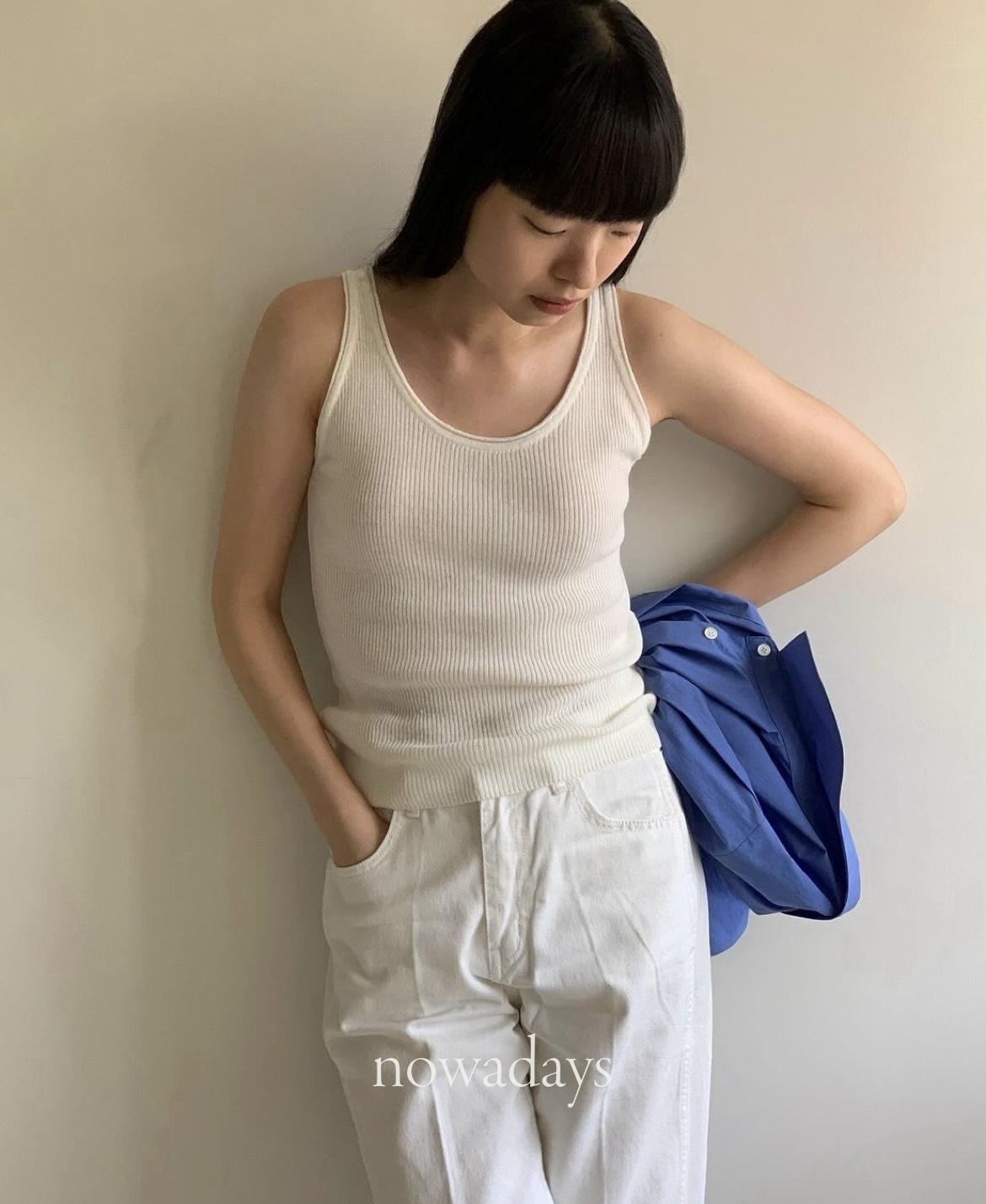 나우어데이즈 jinsim 진심 도시 슬리브리스 코튼 유넥 민소매 골지 니트 나시 (4col)