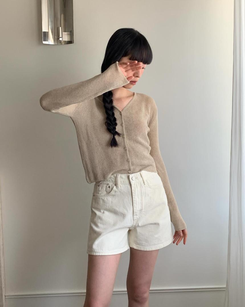 드노운 JINSIM 진심 파쎄오 가디건 린넨 브이넥 긴팔 cd 5colors