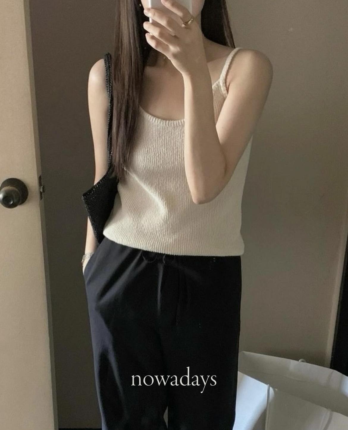 나우어데이즈 monique 모니크 부클 슬리브리스 니트 끈나시 유넥 썸머 나시탑 (3col)