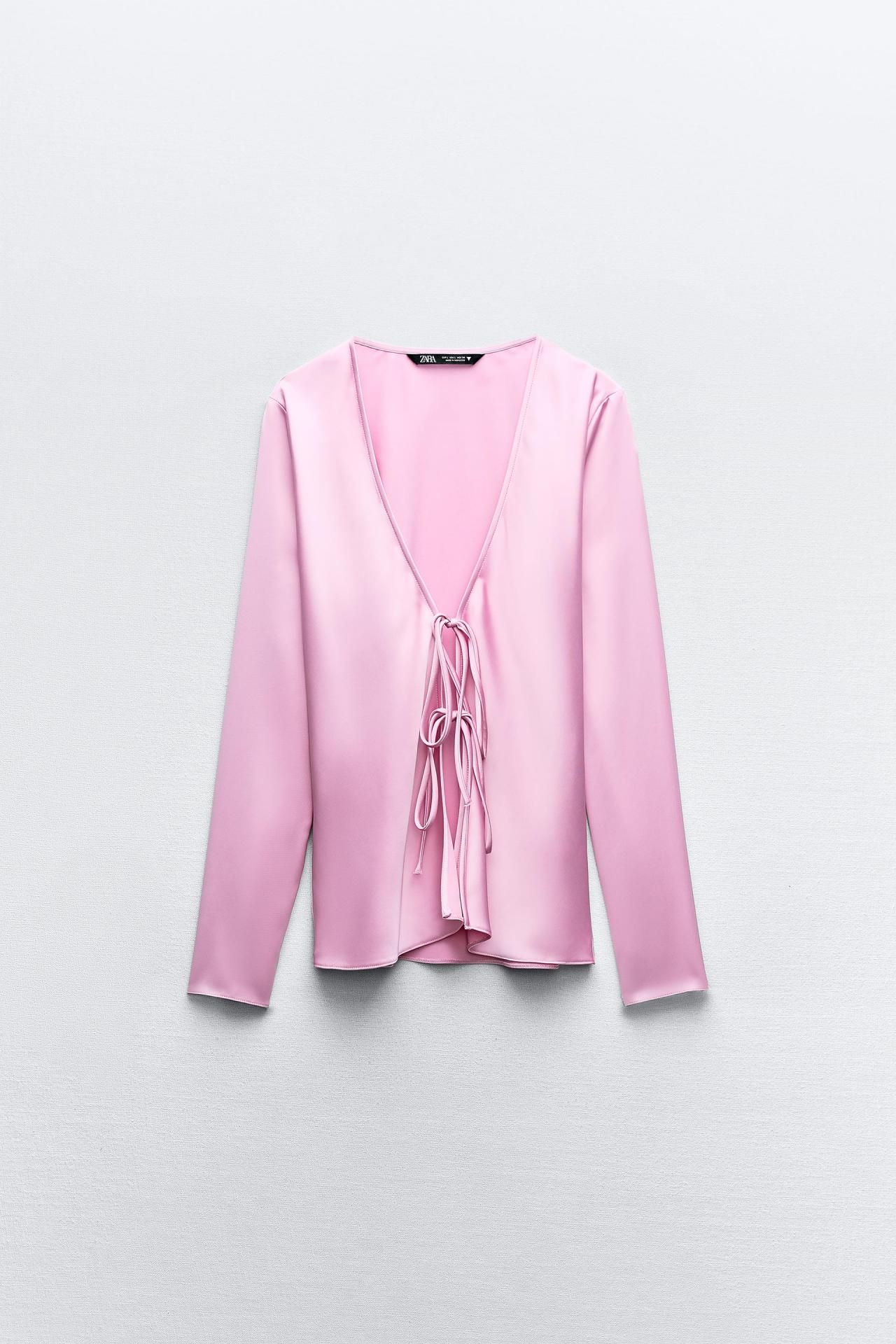 스페인샵 자라 타이 새틴 셔츠 3160/650 PINK