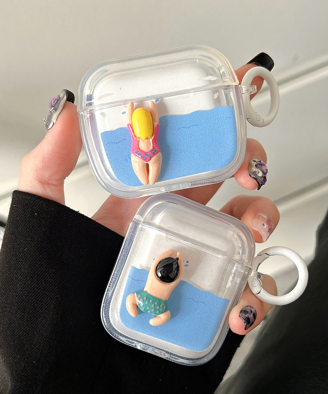 핑크리어카 에어팟 커플 수영 파츠 투명 남자 여자 여름 실리콘 젤리 유니크 키치 하이틴 귀여운 심플 특이한 커플 우정 선물 이어폰 애플 케이스 에어팟케이스 1세대 2세대