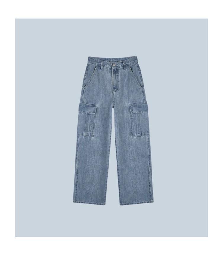 비엔느 riette 리에뜨 리튼 데님 포켓 카고 와이드 연청 청바지
