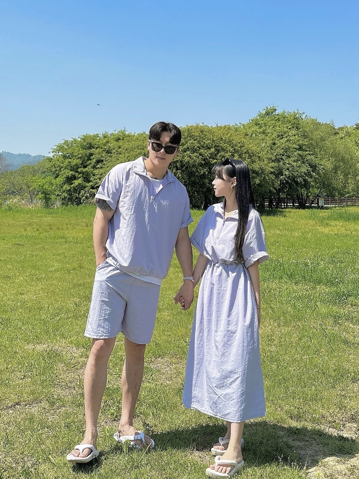 비바블 바스락 반집업 나일론 롱 원피스 여름 커플룩 아노락 반팔 티셔츠 반바지 스트링 편한 원피스 임부복 시밀러룩 꾸안꾸