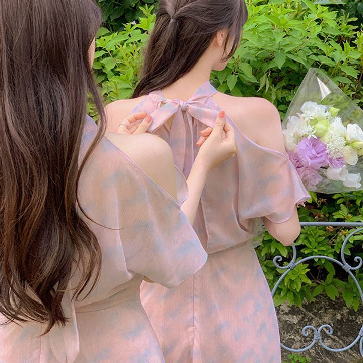 포스티 프롬리리컬 Made2기장휴양지룩♥ 엘프 2기장 투웨이 오프숄더 홀터넥 플레어 쉬폰 원피스 Op15732