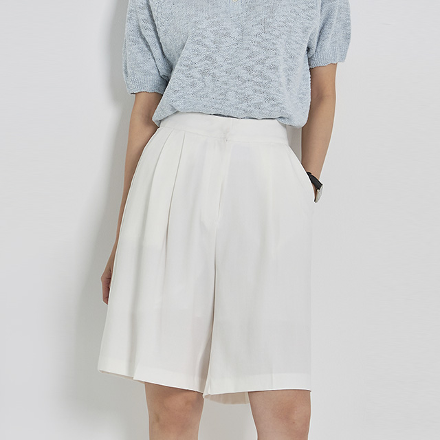 리틀마켓 Made 시원한 썸머 린넨라이크 핀턱 와이드 버뮤다 5부 반바지 팬츠 Pf30b3 하이웨스트 링클프리 찰랑 화이트 베이지 블랙 여행 바캉스 휴양지 여름 썸머 룩