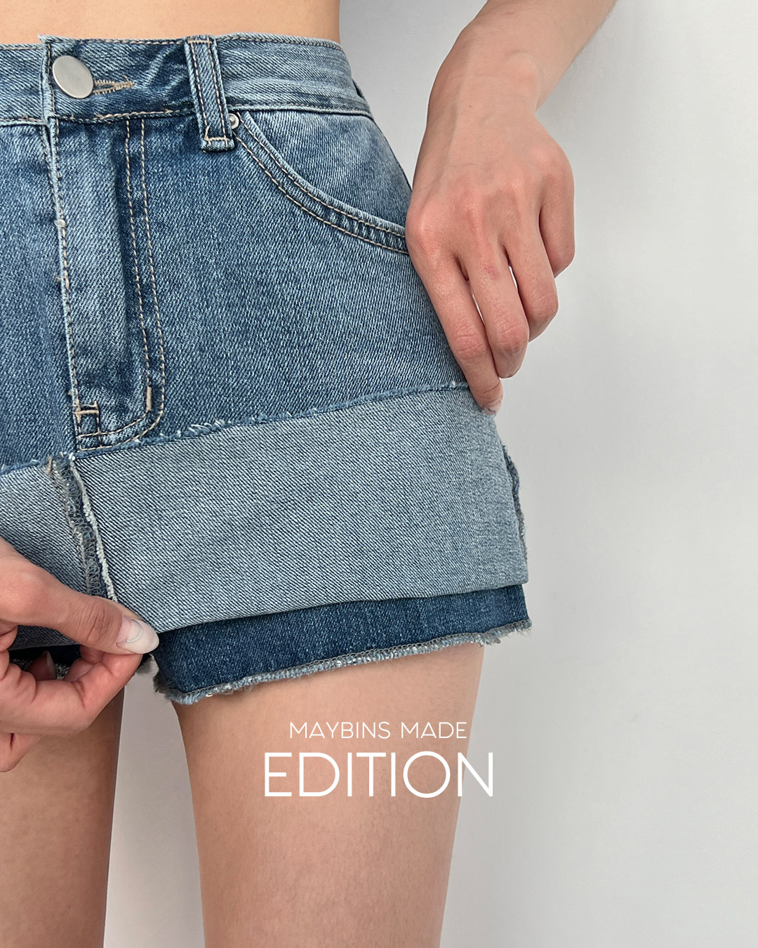 메이빈스 당일발송made기본4cm 기장 린 데님 미니 스커트속바지포함자체제작 기장추가 기장추가스커트 치마바지 바지