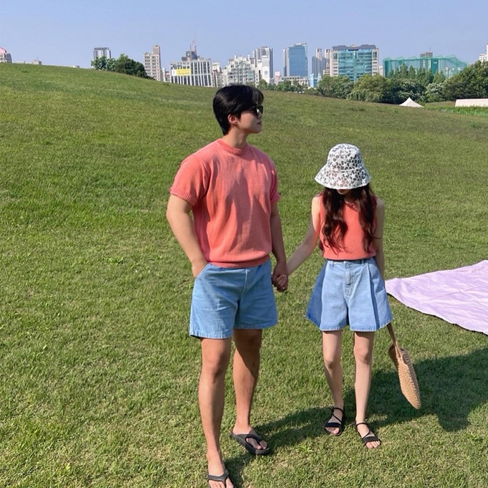 프롬바이 색감미쳤다당일출고 쿨링 여름 봄 민소매 크롭 나시 조끼 베스트 반팔 남녀공용 니트 피크닉 바캉스 바다 물놀이 해변 휴양지 해외 신혼여행 커플룩 시밀러룩