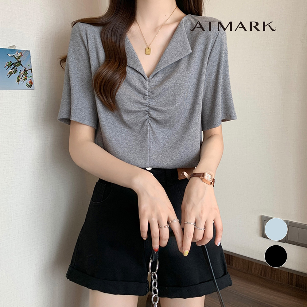 앳마크 ATMARK 셔링오픈카라반소매니트_AA43KN050G