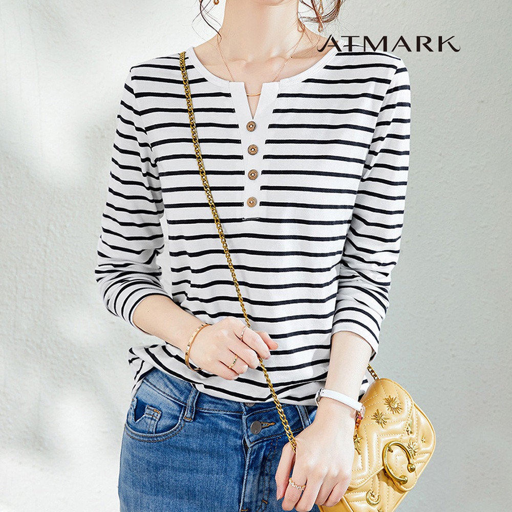 앳마크 ATMARK (77까지)스트라이프번라운드티셔츠_AA41TS021G