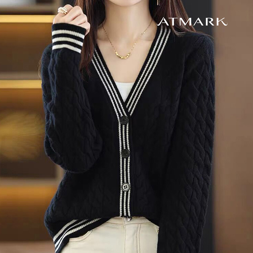 앳마크 ATMARK 쓰리라인케이블니트가디건_AA39CD018G