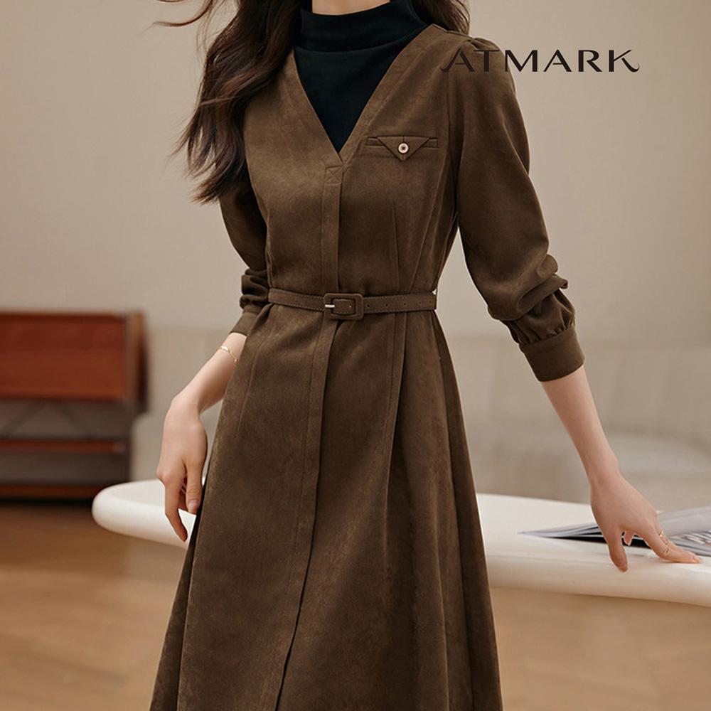 포스티 - ATMARK 레이어드브이퍼프원피스+벨트SET_AA39OP051G