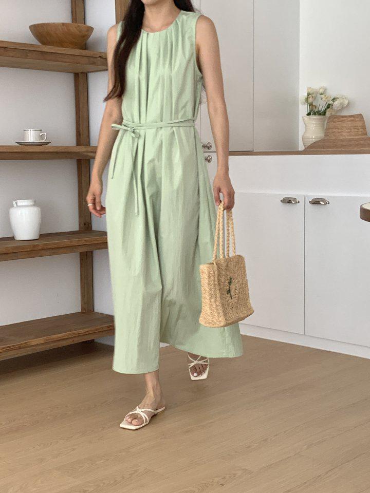 베데떼 24ss 르누보 허브 민소매 허리끈 롱 원피스 (3col)