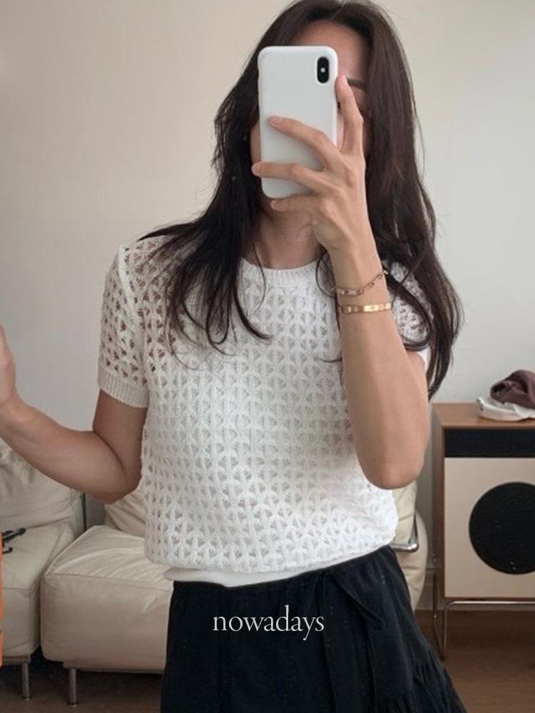 나우어데이즈 underson 언더슨 네트 썸머 니트 여름 라운드 그물 망사 반팔 nt (2col)