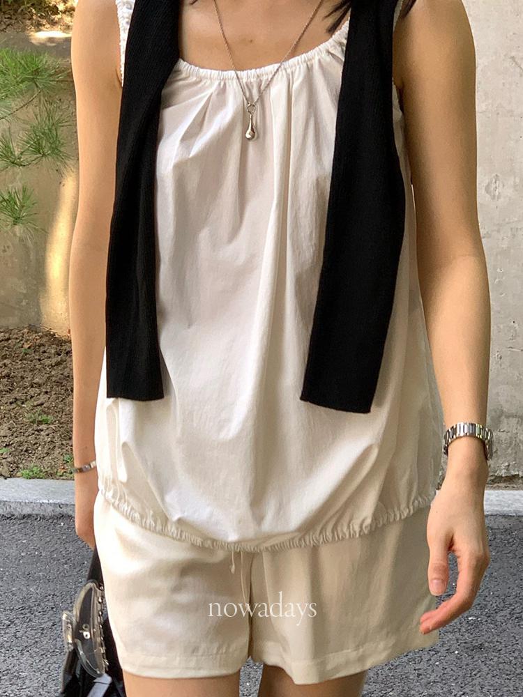 나우어데이즈 [BIG SALE] 아이 당일 / BR 에코 블라우스 썸머 슬리브리스 유넥 셔링 민소매 나시 탑 (2col)