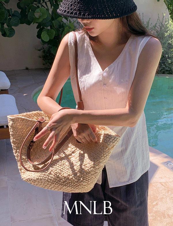 디어먼트 🌴[나시블라우스/휴양지][직진배송][MNLB] 퍼퓸 나시ver. 레이스 라인 스트랩 코튼 블라우스