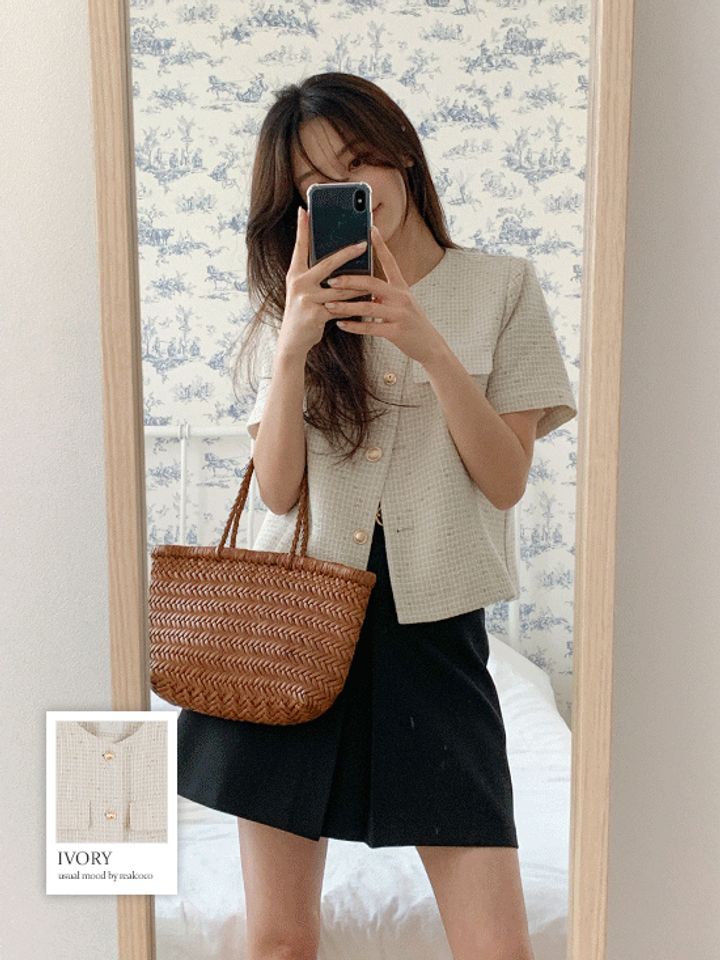 리얼코코 누적8천장하객룩💐자체제작 블랑 트위드자켓 4 Color 여름썸머오피스룩출근룩크롭숏반팔라운드넥