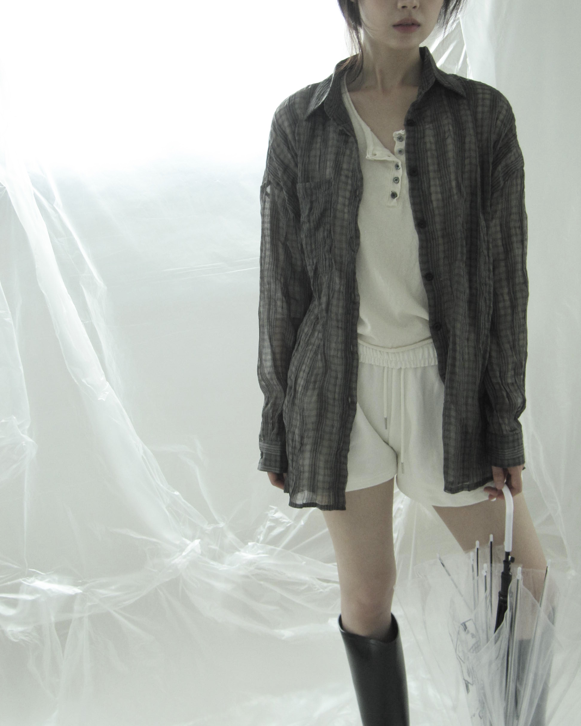 아게하 wrinkled check shirts [2c]