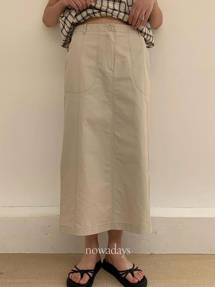 나우어데이즈 jinsim 진심 몬드 스커트 코튼 린넨 H라인 일자 롱 치마 (2col)