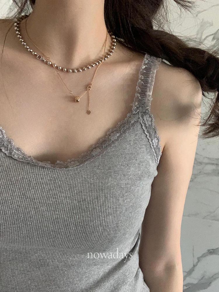 나우어데이즈 pyt 프리티영띵 레이스 끈나시 코튼 슬리브리스 브이넥 기본 나시 티셔츠 (4col)