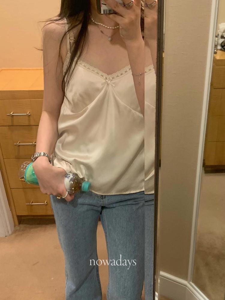 나우어데이즈 pyt 프리티영띵 샤베트 나시 썸머 실키 브이넥 레이스 끈나시 블라우스 (2col)