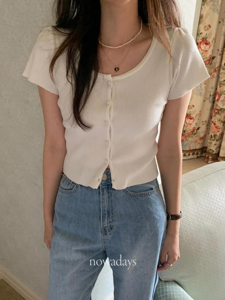 나우어데이즈 pyt 프리티영띵 후르츠 반팔 니트 썸머 반팔 유넥 크롭 골지 nt (4col)