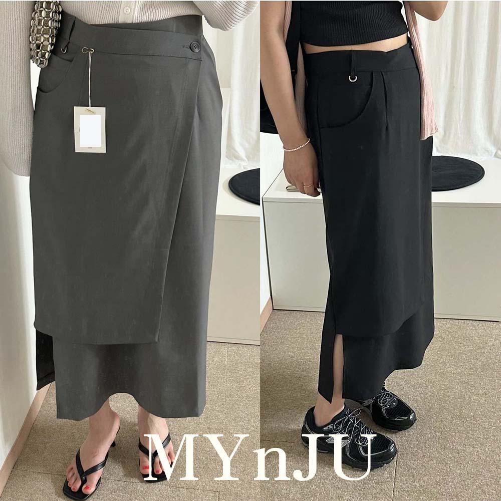 마이앤쥬 마이앤쥬 24SS 피트 언발 랩 버튼 A라인 롱 스커트(2col) S,M
