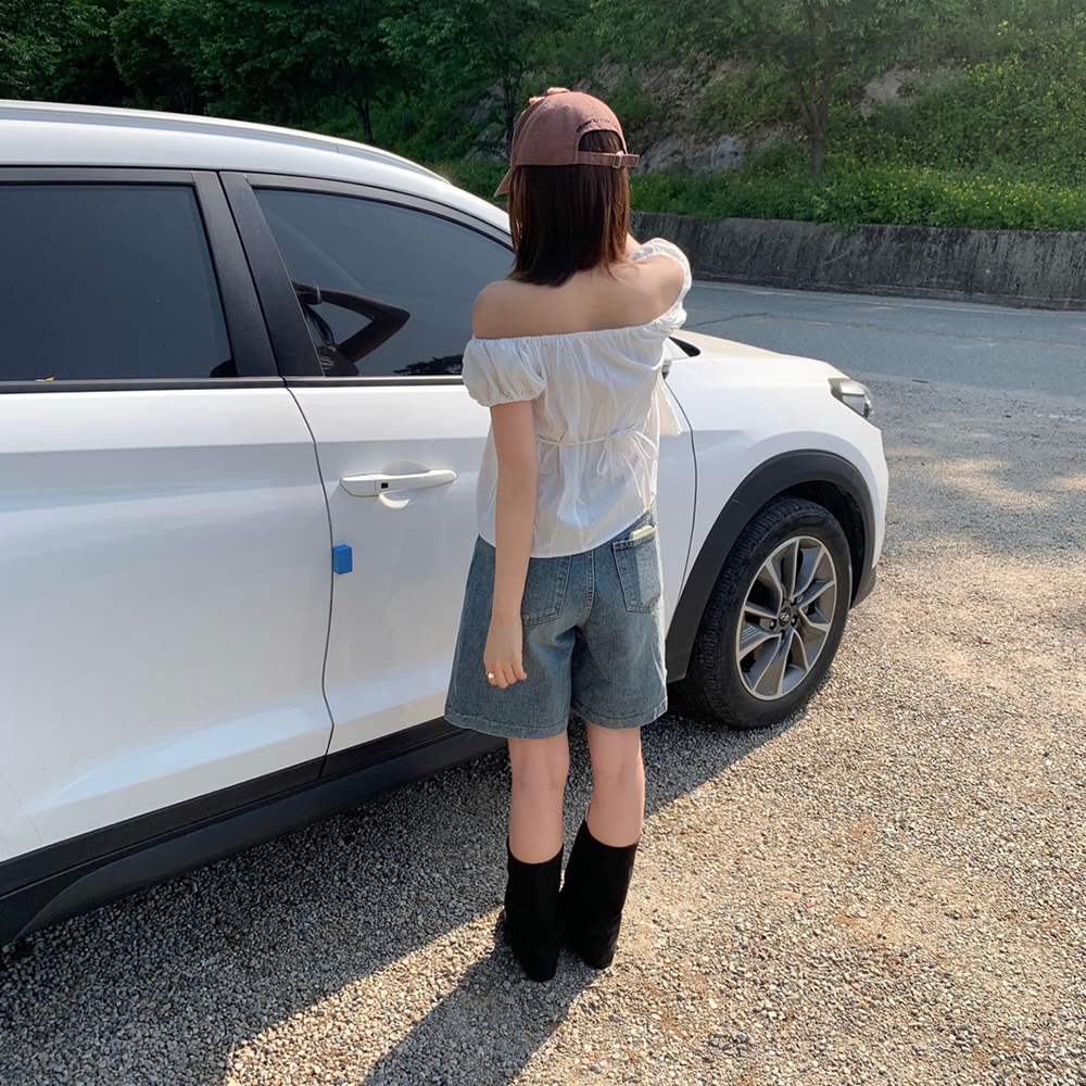 젠오엔디 [3XL까지!/만능코디]cutting half pants 중청 컷팅 워싱 5부 하이웨스트 데님 버뮤다 하프팬츠 힙 기본 ...