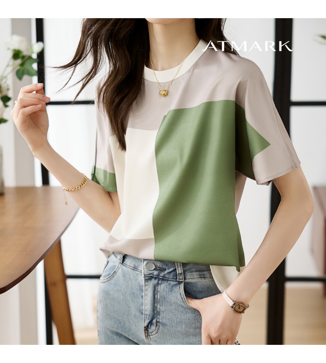 앳마크 ATMARK (77까지)새틴쓰리배색티셔츠_AA43TS048G