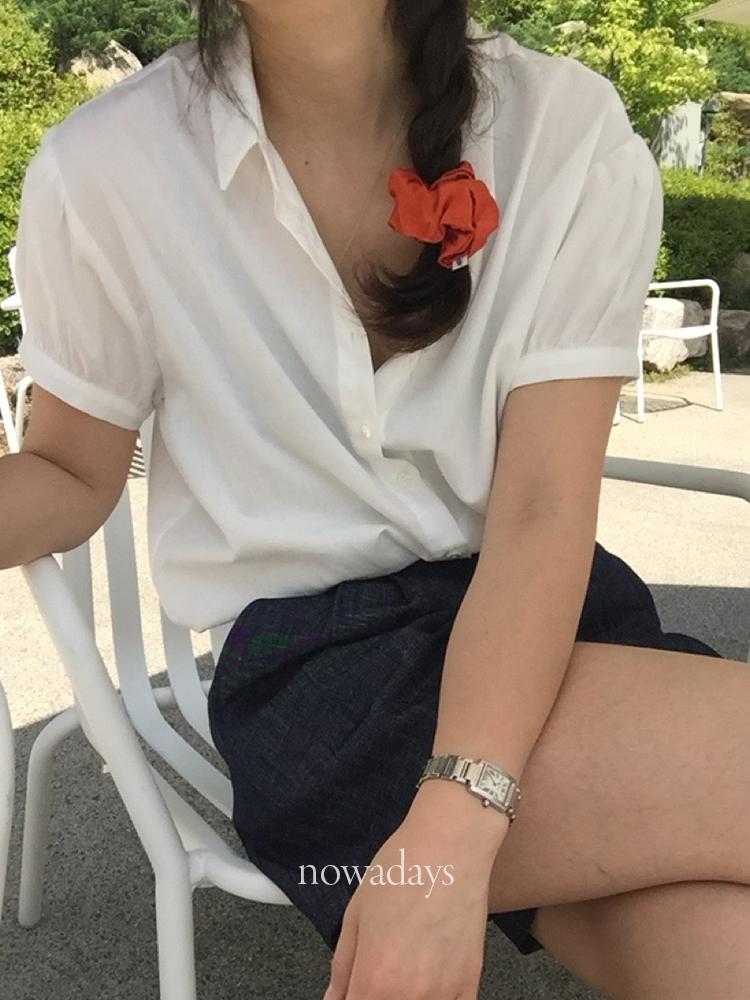 나우어데이즈 carol 캐롤 퍼프 블라우스 썸머 시스루 여름 데일리 반팔 bl (2col)