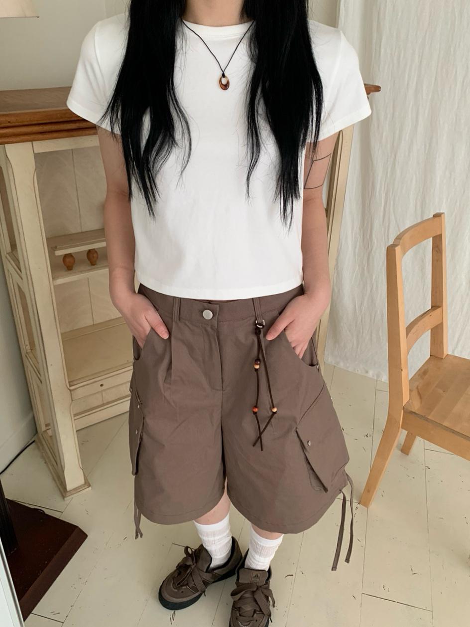 모브앤로지 우드 키링 포켓 밴딩 버뮤다 팬츠 [2col]